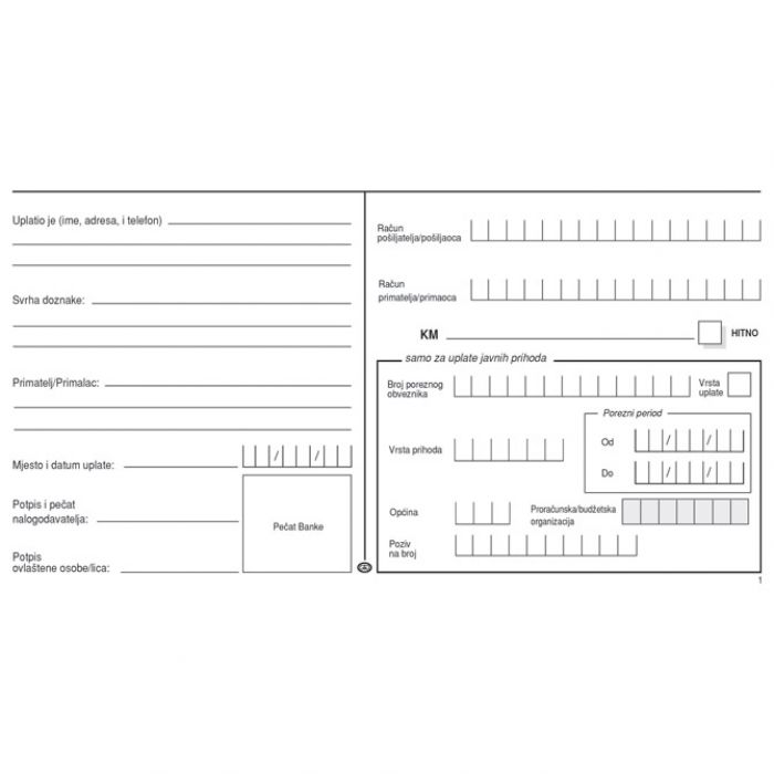 Uplatnica bankovna - virman - 100/1 - HAS GROUP